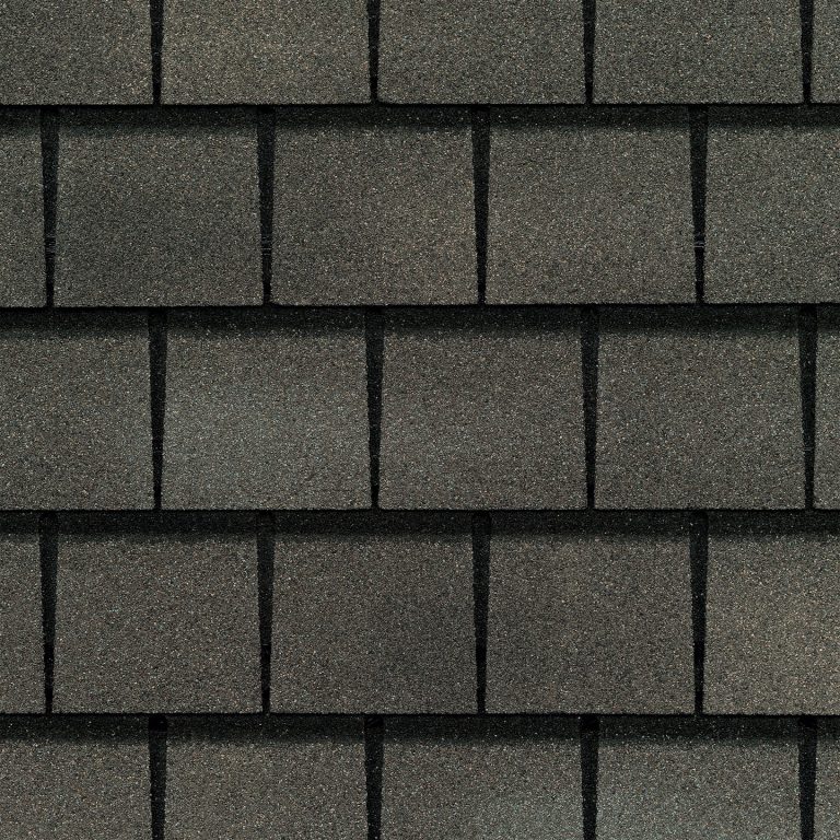 Close up photo of GAF’s Slateline Weathered Slate shingle swatch ...
